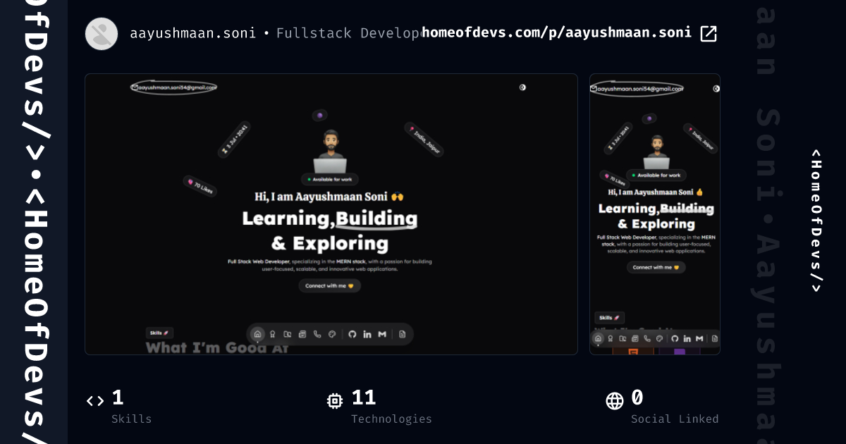 aayushmaan.soni - Fullstack Developer - Aayushmaan Soni | HomeOfDevs