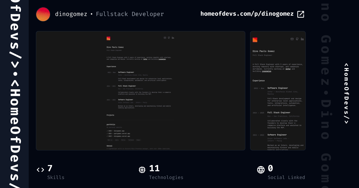 dinogomez - Fullstack Developer - Dino Gomez | HomeOfDevs
