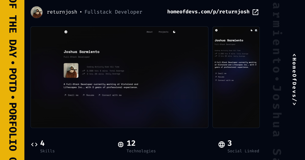 returnjosh - Fullstack Developer - Joshua Sarmiento | HomeOfDevs