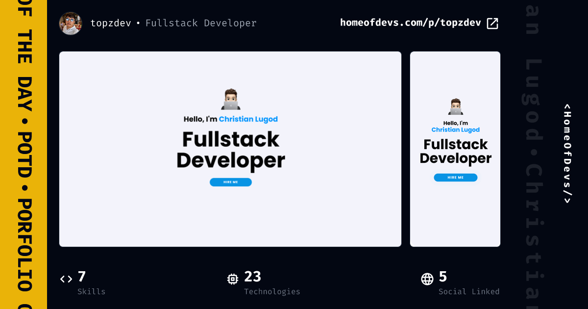 topzdev - Fullstack Developer - Christian Lugod | HomeOfDevs