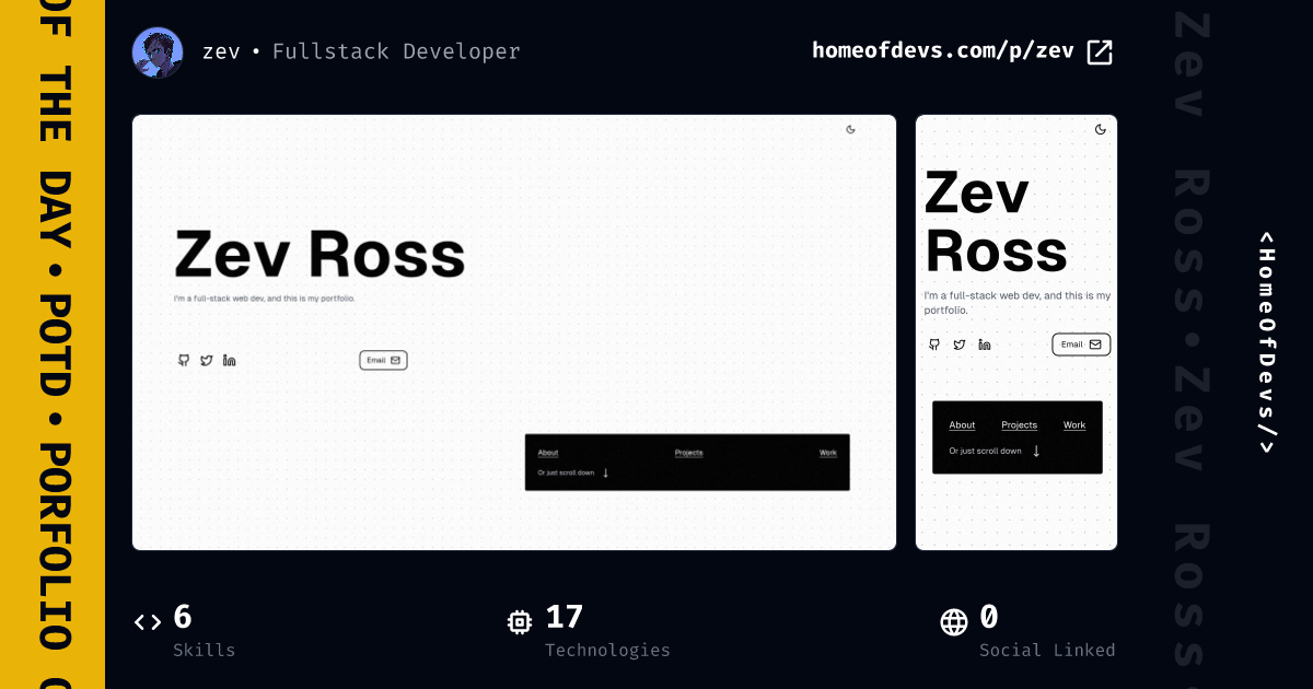 zev - Fullstack Developer - Zev Ross | HomeOfDevs